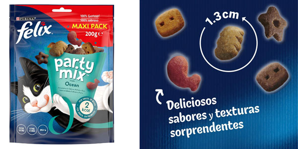 Chollo Pack de 5 Bolsas de snacks Purina Felix Party Mix Ocean de 200 g ...