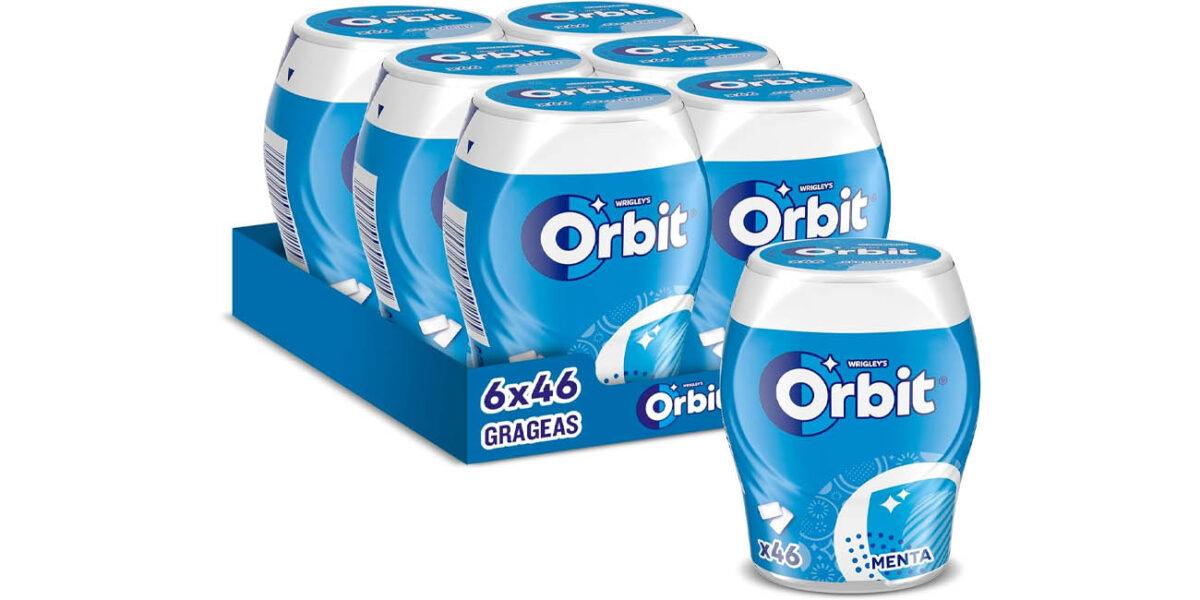 Chollo Pack de 6 botes de chicles Orbit Menta sin azúcar por sólo 11,48 ...